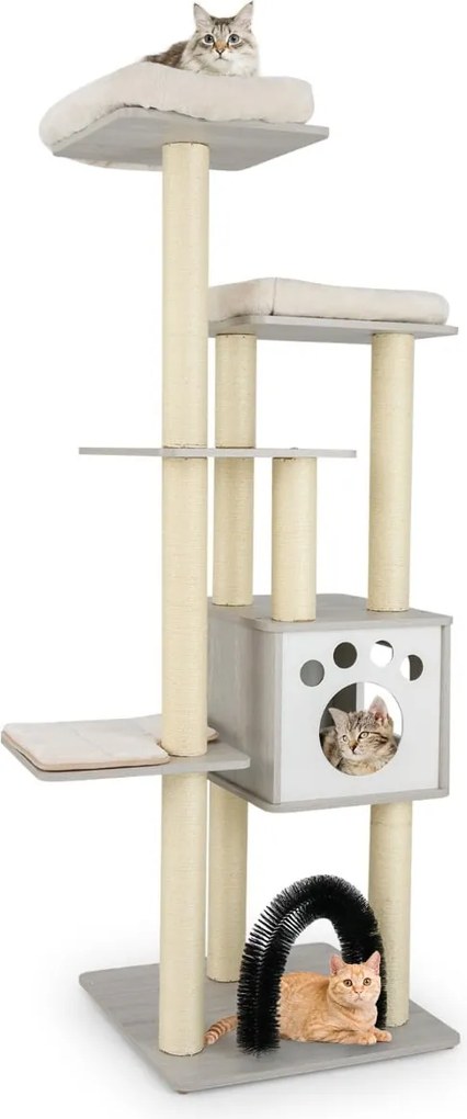 Costway 176 cm 6patrové škrabadlo s útulnými podložkami a jeskyně a cat arch