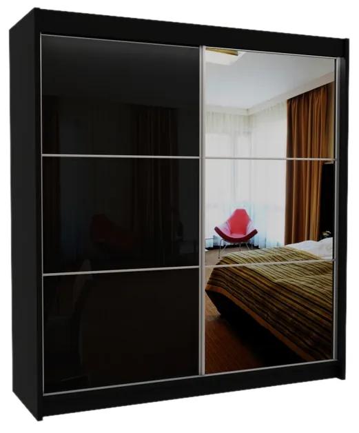 Expedo Skříň s posuvnými dveřmi a zrcadlem BIBIANA, černá, 200x216x61