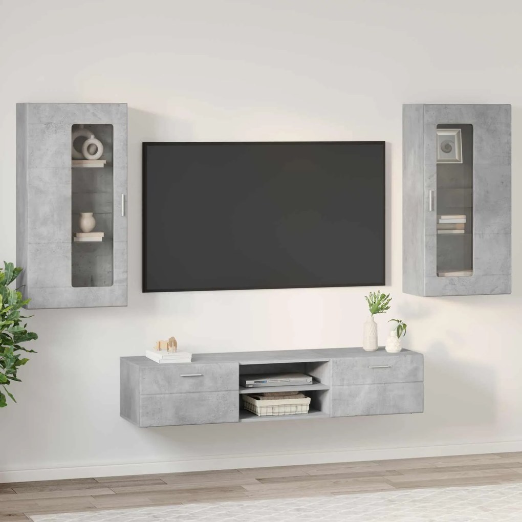Sestava TV skříněk FLORIN 3 ks Betonově šedá Kompozitní dřevo 3397927