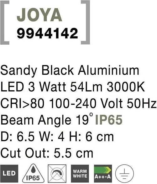 NV 9944142 Venkovní zapuštěné svítidlo do zdi JOYA černý hliník LED 3W 3000K 100-240V 19st. IP65 - NOVA LUCE