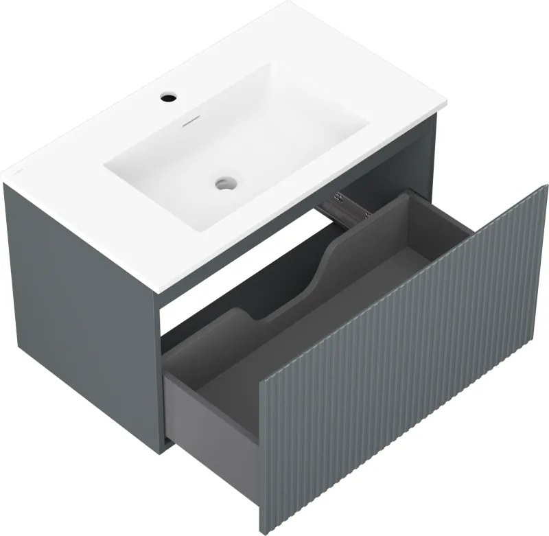Mexen Rivel, koupelnová skříňka 80 cm s umyvadlem Otis, 1 zásuvka, drážkovaná, grafitová matná/bílá matná, 91A20-08047-1-BF66-W18M01