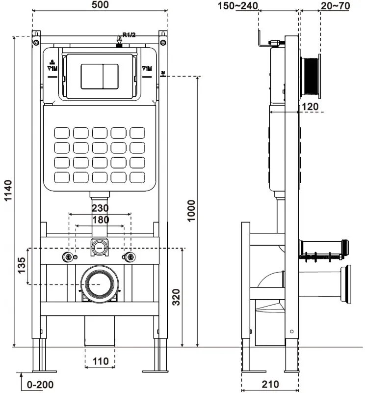 Mexen Tex F, samostatně stojící podomítkový rám s pneumatickým ovládáním pro WC, 61101A