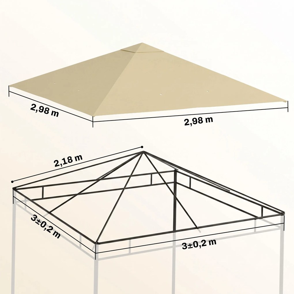 Náhradní střecha pro pavilon 3 x 3 m Vodoodpudivá střecha pavilonu UPF30+ Náhradní potah Oxfordská tkanina, 370 g/m², béžová barva