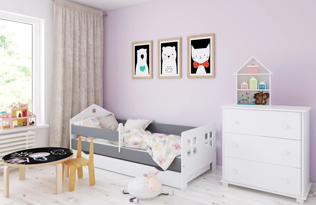 BabyBeds Dětská postel POLA Velikost postele: 180x80 cm, Barevné provedení: Šedá, Úložný prostor: Ne, bez úložného prostoru Bílá