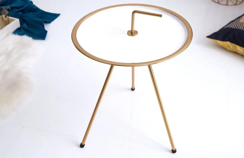 OnaDnes -20% Moebel Living Bílo zlatý kovový odkládací stolek Chavez 36 cm