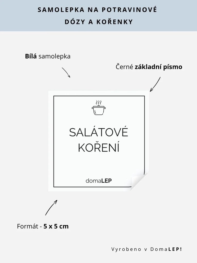 Samolepka na kořenky SALÁTOVÉ KOŘENÍ bílá 5 × 5 cm základní písmo