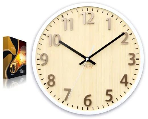 M.Clock Nástěnné bambusové 3D hodiny 30x30cm béžové