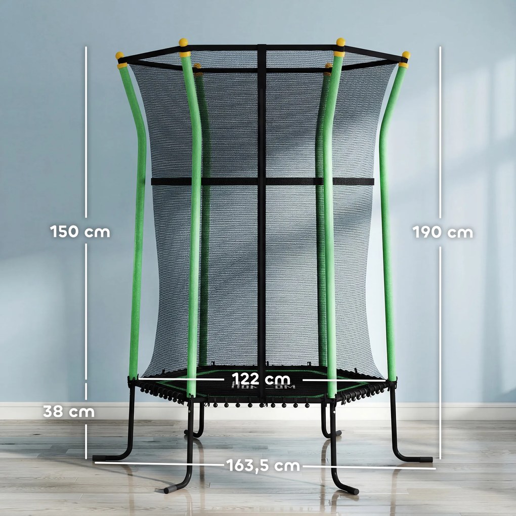 HOMCOM Dětská trampolína Ø163,5 cm, vnitřní trampolína s bezpečnostním síťovým krytem okraje gumové lano, dětská trampolína do 50 kg, pro děti 3-10 l…