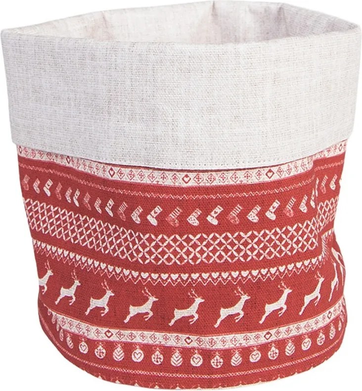 Červený bavlněný košík na pečivo s jeleny Nordic Christmas New - Ø 15*16 cm