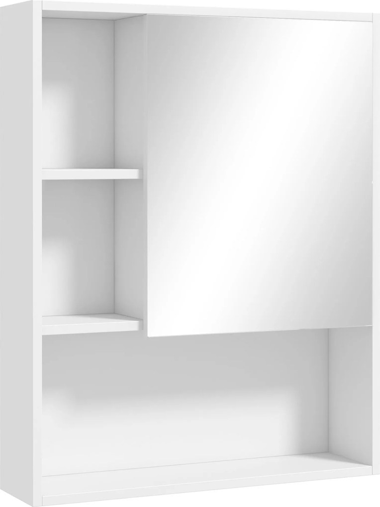 Kleankin Zrcadlová Skříňka do Koupelny s Nastavitelnými Policemi, Nástěnná Skříňka do Koupelny s Úspornými Dveřmi, 60x15x76 cm, Bílá | Aosom
