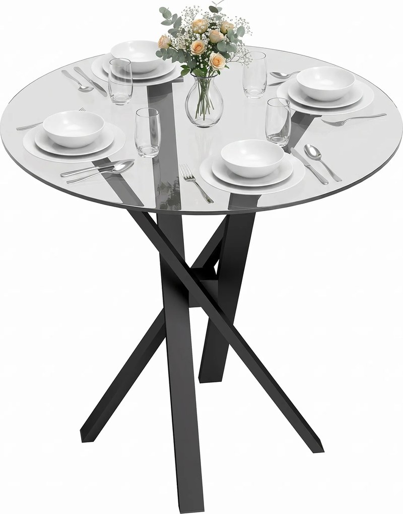 HOMCOM kulatý jídelní stůl pro 4 osoby, tvrzené sklo, Ø 80 cm