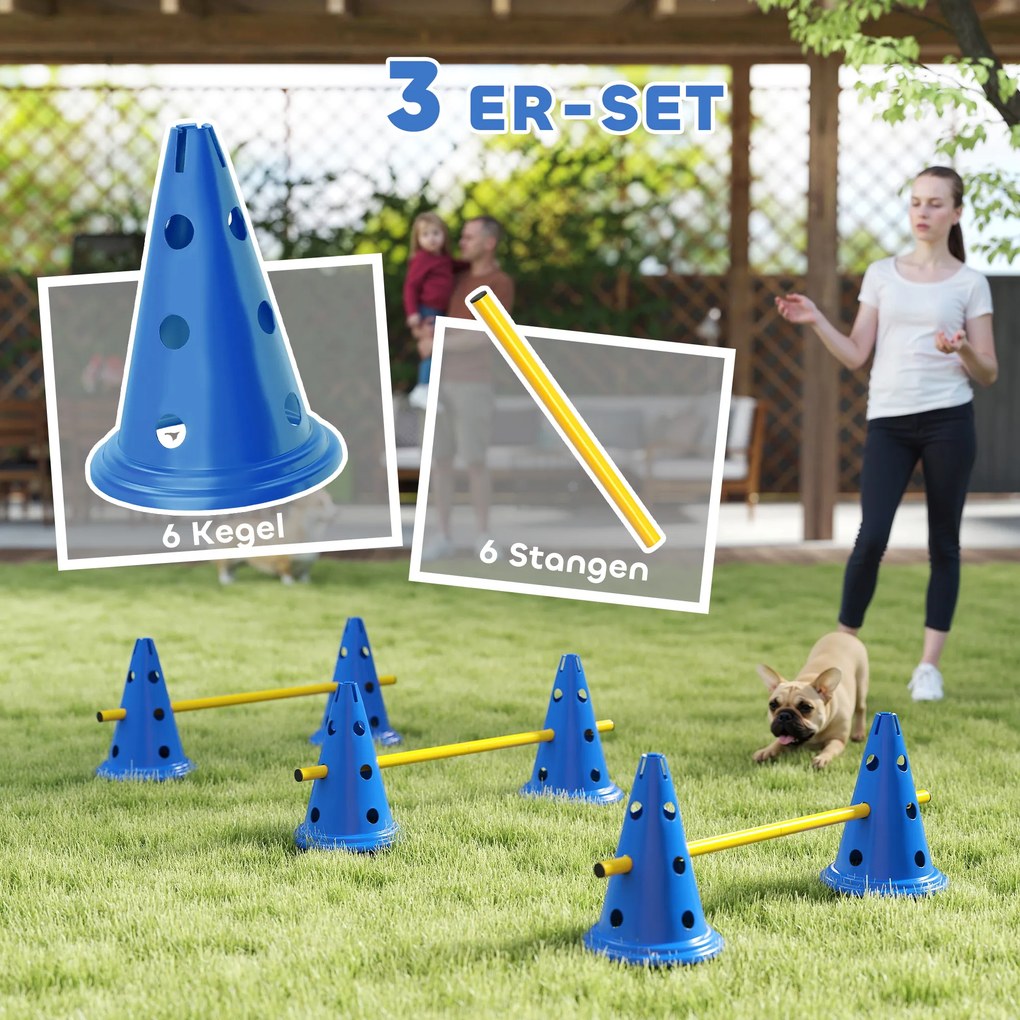 PawHut Agility set pro psy 3-dílné vybavení pro výcvik psů Zásuvná sada překážek se 6 kužely 3 překážky Přepravní taška D07-059V00BU