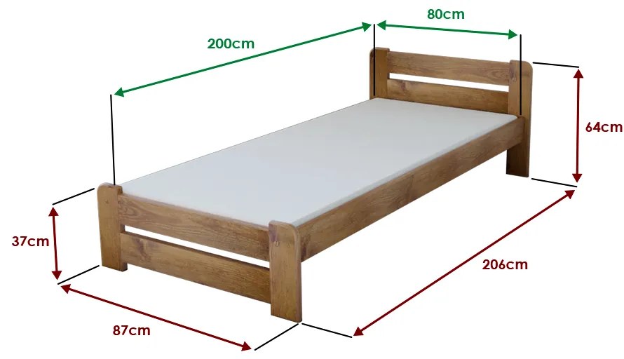 Postel Laura 80 x 200, dub Rošt: S laťkovým roštem, Matrace: Matrace Coco Maxi 20 cm