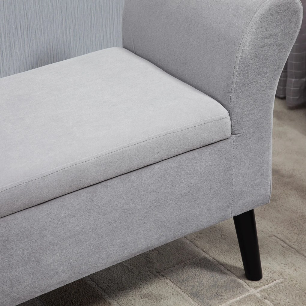 HOMCOM Světle šedá čalouněná lavice s úložným prostorem, sametový polyester, kaučukové dřevo, moderní do předsíně a ložnice | Aosom.de