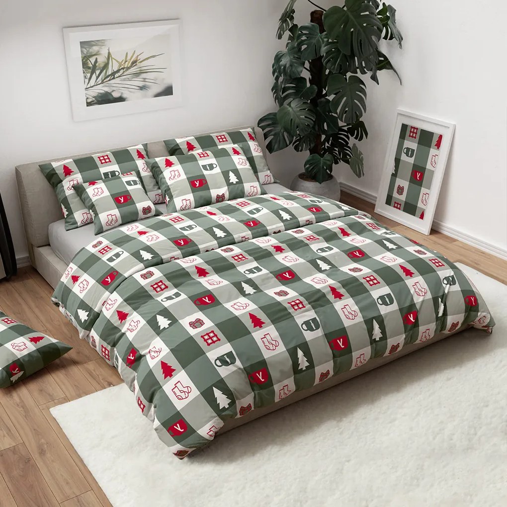 Bavlněné povlečení CHRISTMAS SOCKS zelené Rozměr povlečení: 70 x 90 cm | 140 x 200 cm