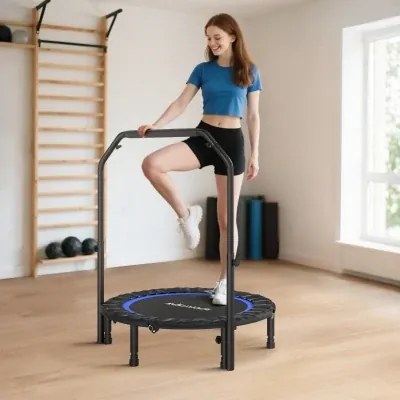 SPORTNOW skládací trampolína Ø102 cm s nastavitelnou rukojetí, ocelový rám pro trénink nohou a těla, modrá a černá
