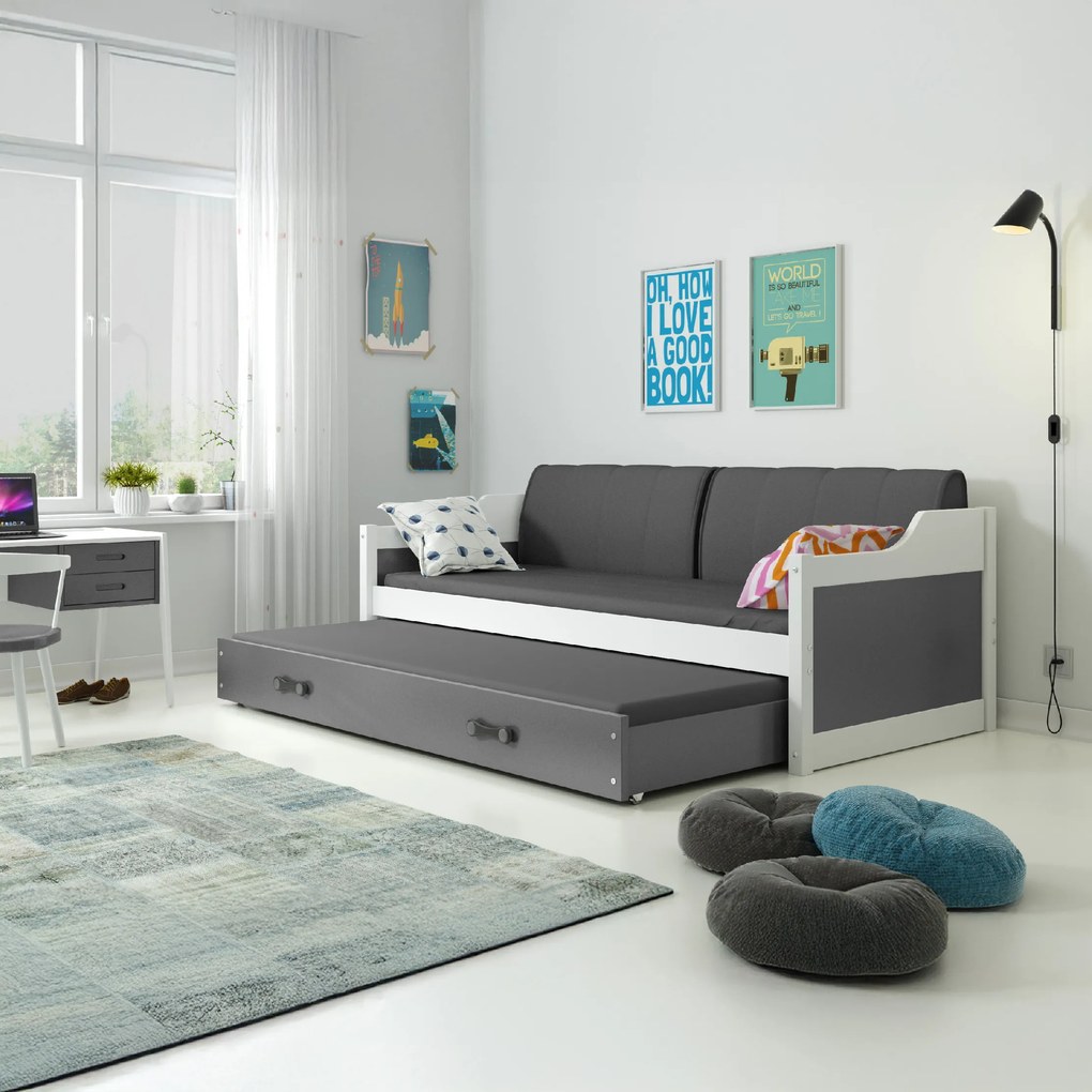 SMB Dětská výsuvná postel DAVE, 90x200 cm Barva: Modrá, Dekor: Bílá
