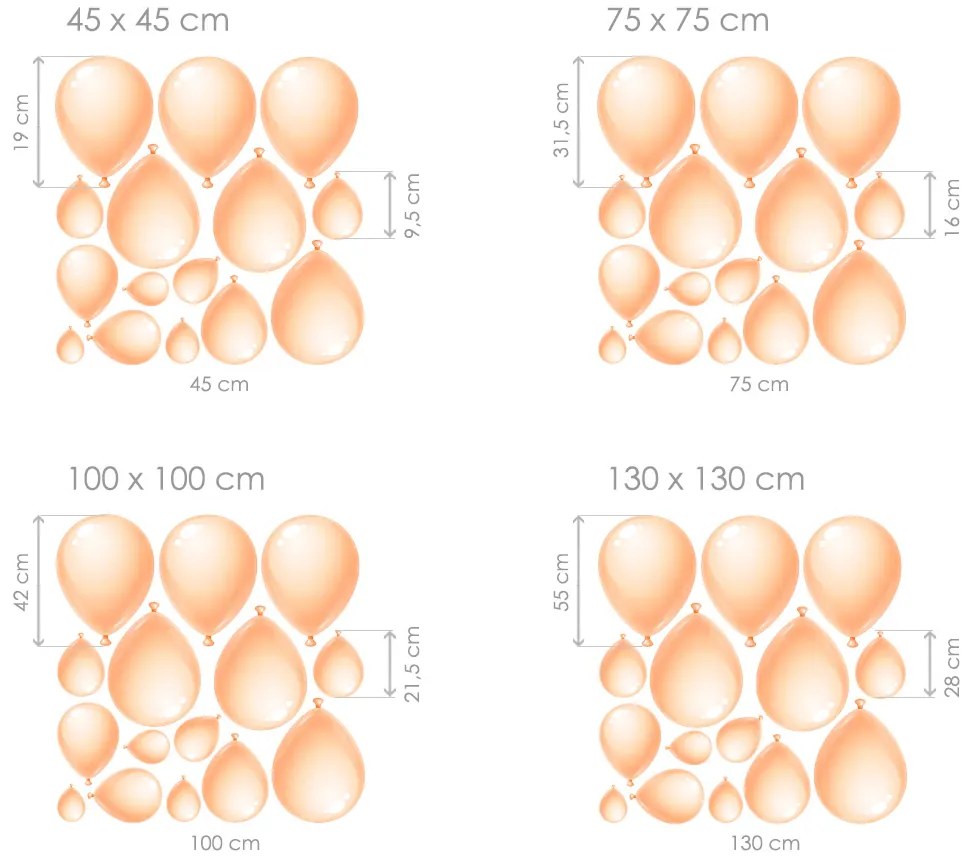 Oranžové nafukovací balónky samolepky na zeď arch 75 x 75 cm
