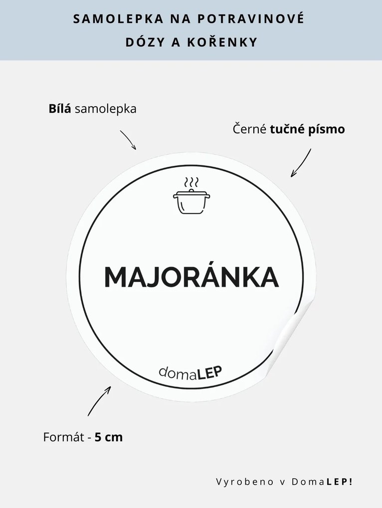 Samolepka na kořenky MAJORÁNKA bílá 5 cm tučné písmo