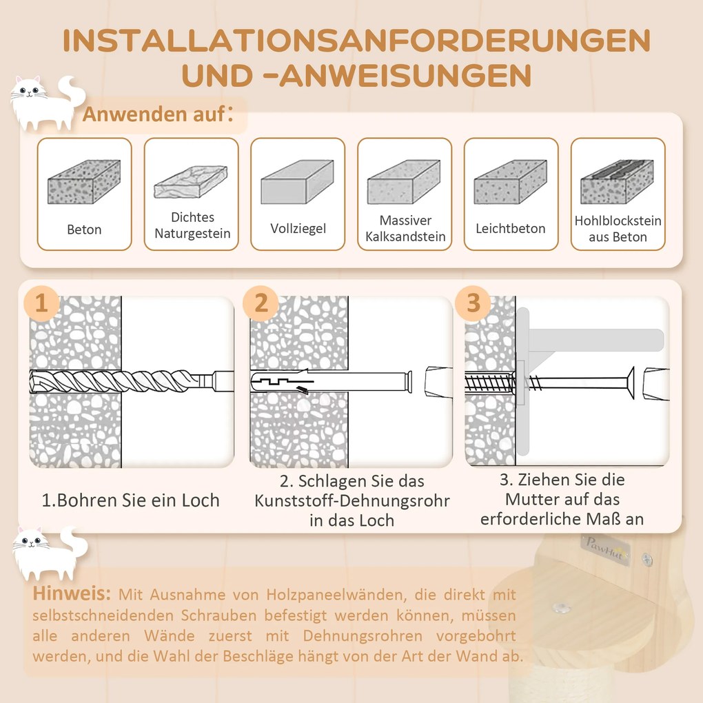 PawHut sada prolézaček pro kočky, 3dílný nábytek pro kočky se škrabadlem, stupínkem, žebříkem, nástěnné škrabadlo pro kočky do 5 kg, z borovicového d…