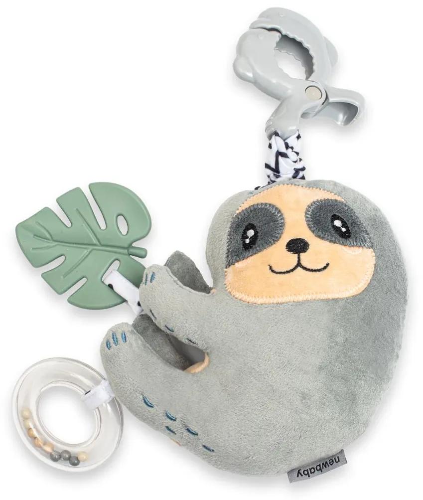 NEW BABY edukační hrající plyšová hračka s klipem Sloth šedá