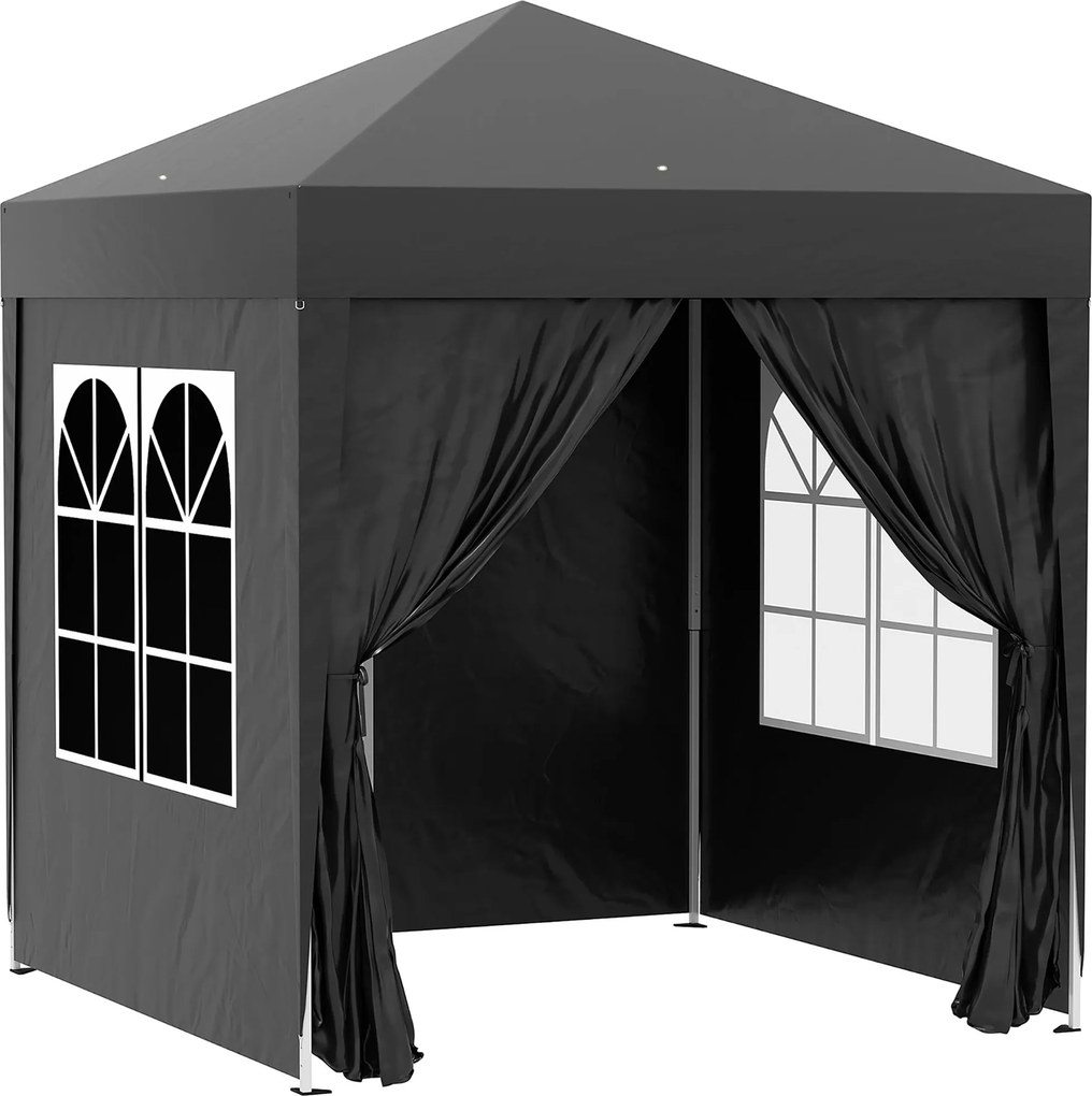 Outsunny Pavilon 2x2m Voděodolný, Skládací Pavilon s 4 Bočními Stěnami, Okna s Odtokovými Otvory, Skládací Párty Stan UV 30+, Zahradní Altán s Taškou