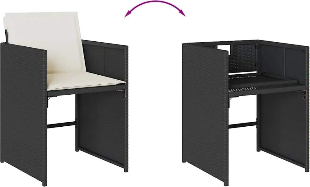 7dílný zahradní jídelní set s poduškami černý polyratan 3211095