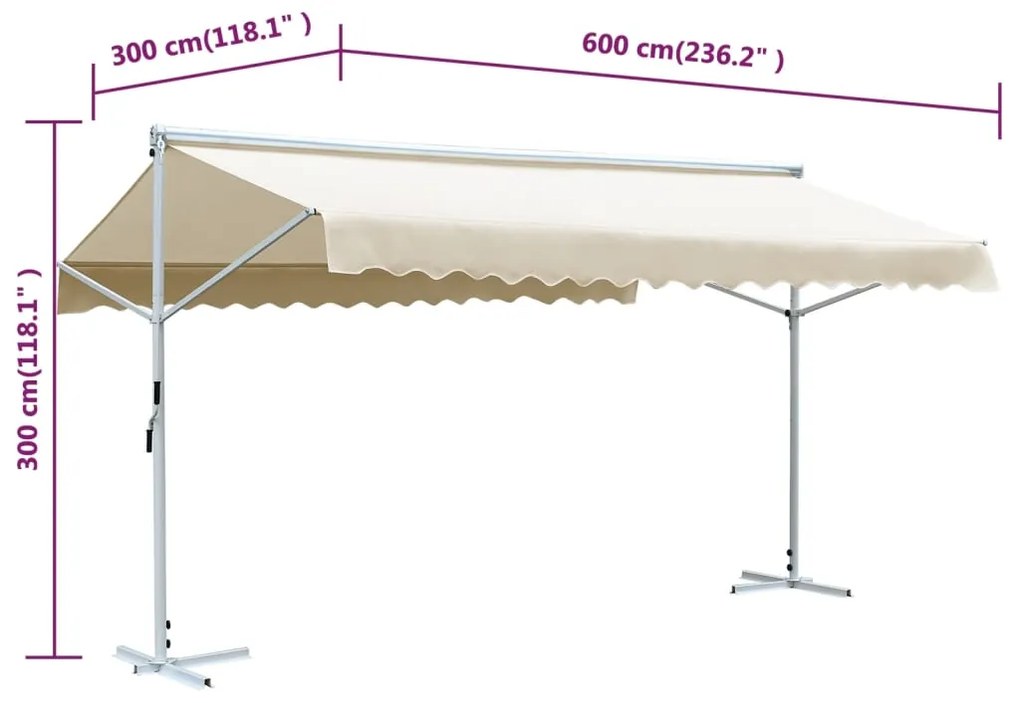 Volně stojící markýza 600 x 300 cm krémová,  145884