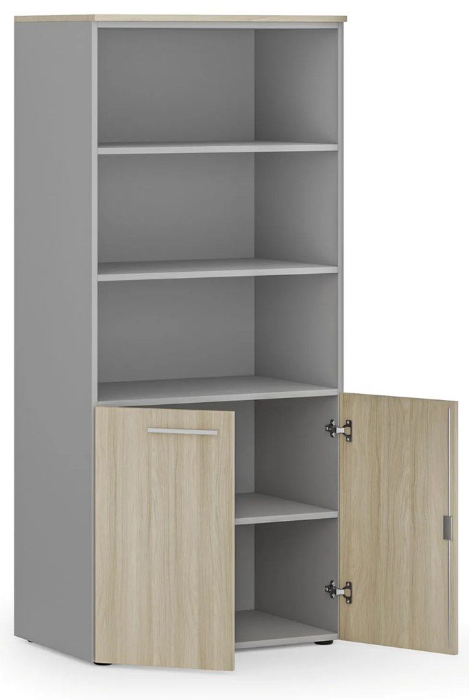 Kombinovaná kancelářská skříň PRIMO GRAY, nízké dveře, 800 x 500 x 1781 mm, šedá/dub přírodní