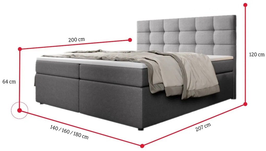 Čalouněná postel boxspring PALMA + topper, 160x200, inari 52