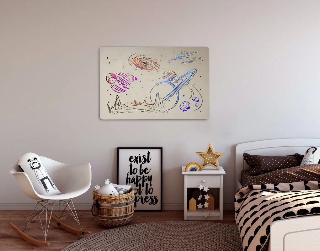 Li-Go "Vesmír" světelný obraz RGB s baterií 90x60cm provedení povrchu: dub světlý