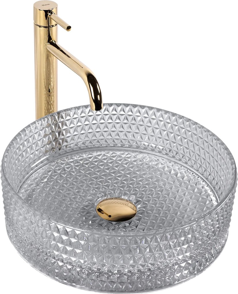 Rea Cristal, skleněné umyvadlo na desku 355 x 355 x 115 mm, kouřové sklo, REA-U9615