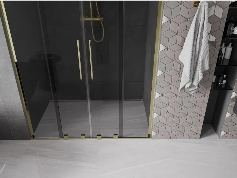 Mexen Velar L Duo, posuvné sprchové dveře do otvoru 150 cm, 8mm šedé sklo, zlatá lesklá, 871-150-003-42-50