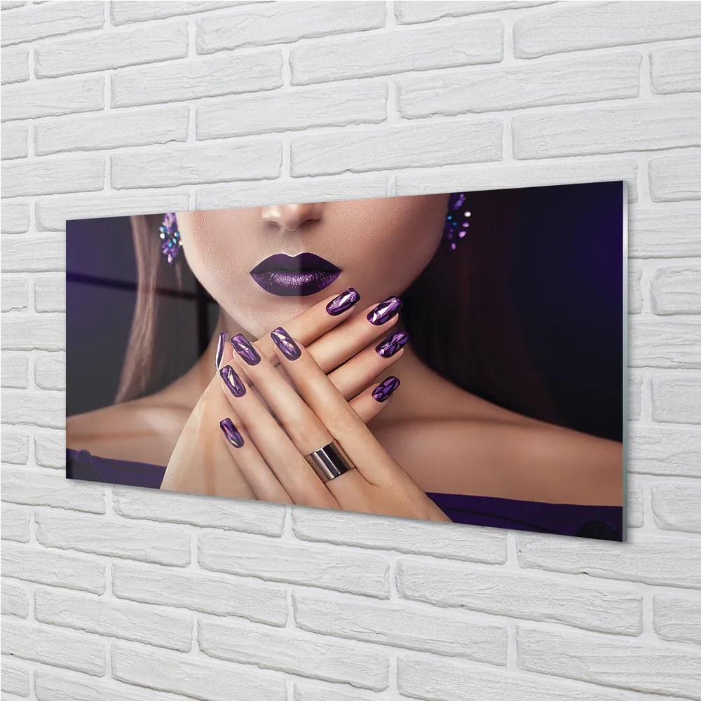 akrylový obraz Ženské ruce fialové rty 125x50 cm