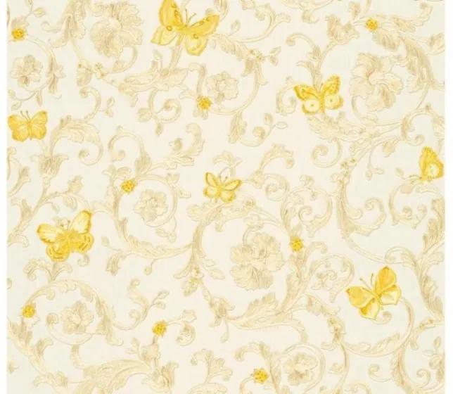 34325-1 tapety na zeď Versace 3 | 0,70 x 10,05 m | metalická, žlutá, krémová
