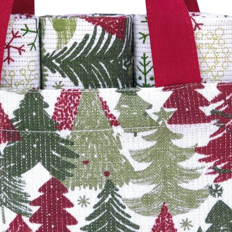 SCANquilt utěrka TRIO - dárkový set 3 ks stromky, 2 vločky zelenočervená 50 x 70 cm