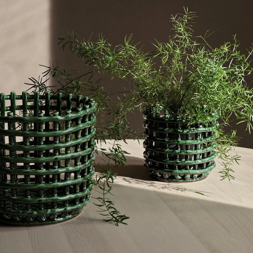 FERM LIVING Košík Ceramic Oval, Emerald Green