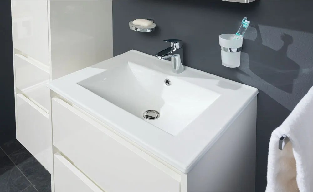 Mereo Mereo, Opto, koupelnová skříňka s keramickým umyvadlem 61 cm, bílá, dub, bílá/dub, černá, CN940