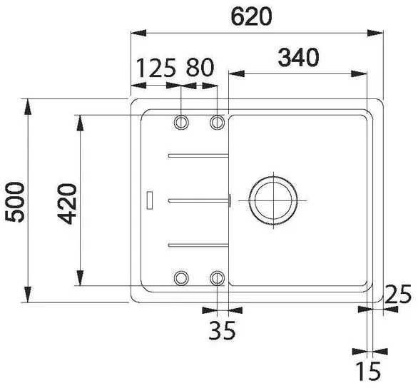 Franke Basis BFG 611-62 Granitový dřez s odkapem oboustranné provedení, 62x50cm, sahara, 114.0285.111