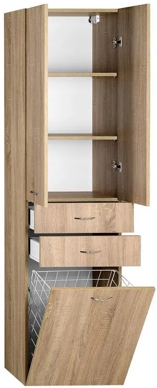 Aqualine ZOJA/KERAMIA FRESH skříňka vysoká s košem 50x184x29cm dub platin 51295
