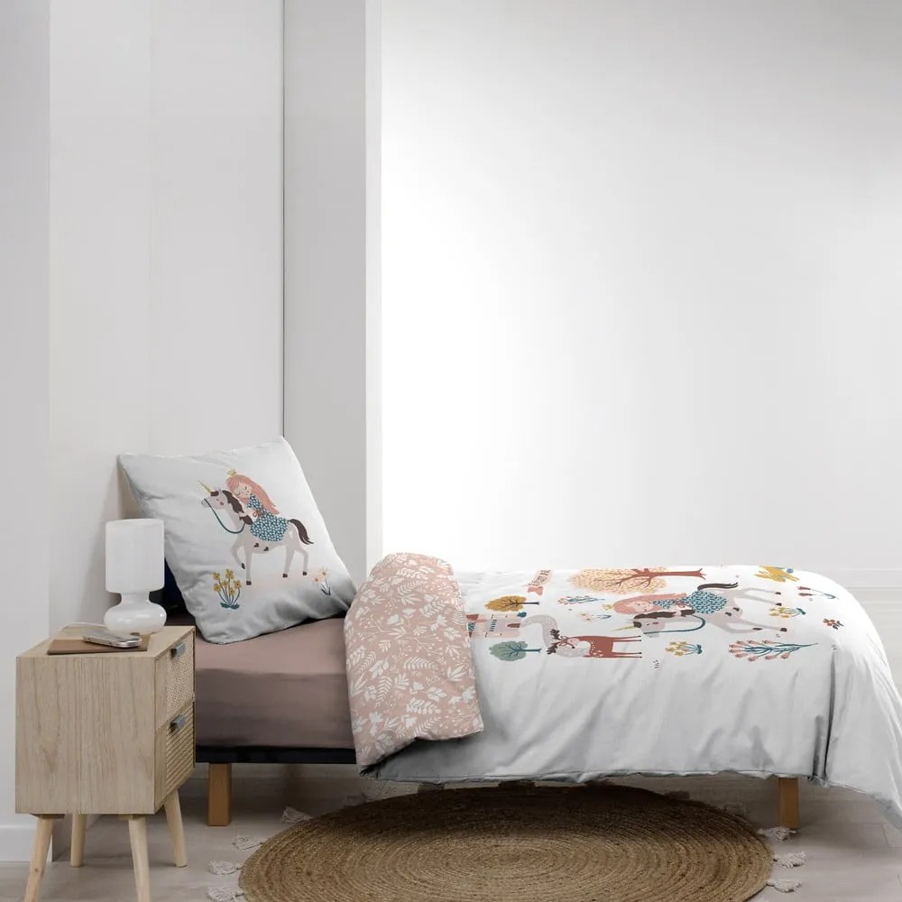 Bílé/růžové bavlněné dětské povlečení na jednolůžko 140x200 cm Lilibelle – douceur d'intérieur