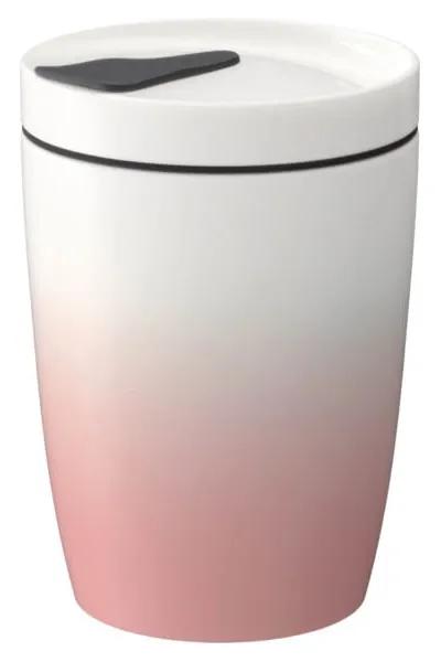 Růžovo-bílý porcelánový cestovní hrnek Villeroy &amp; Boch Like To Go, 290 ml