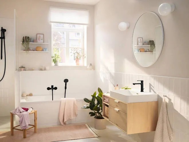 Hansgrohe Rebris S, umyvadlová baterie 110 s odtokovou soupravou s táhlem, černá matná, 72517670