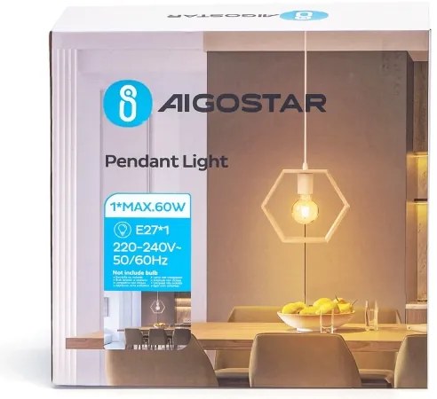 Aigostar - Dřevěný lustr na lanku 1xE27/60W/230V borovice