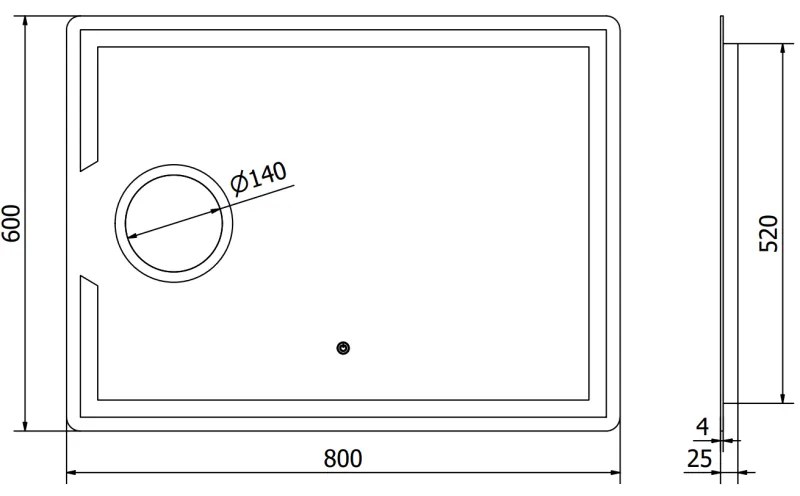 Mexen Onyx podsvícené koupelnové zrcadlo s kosmetickým zrcátkem 80 x 60 cm, LED 6000K, ventilátor - 9813-080-060-611-00