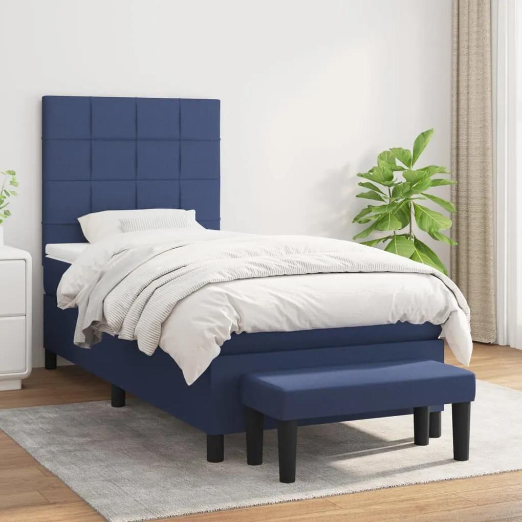 Box spring postel s matrací modrá 100 x 200 cm textil,  3136579