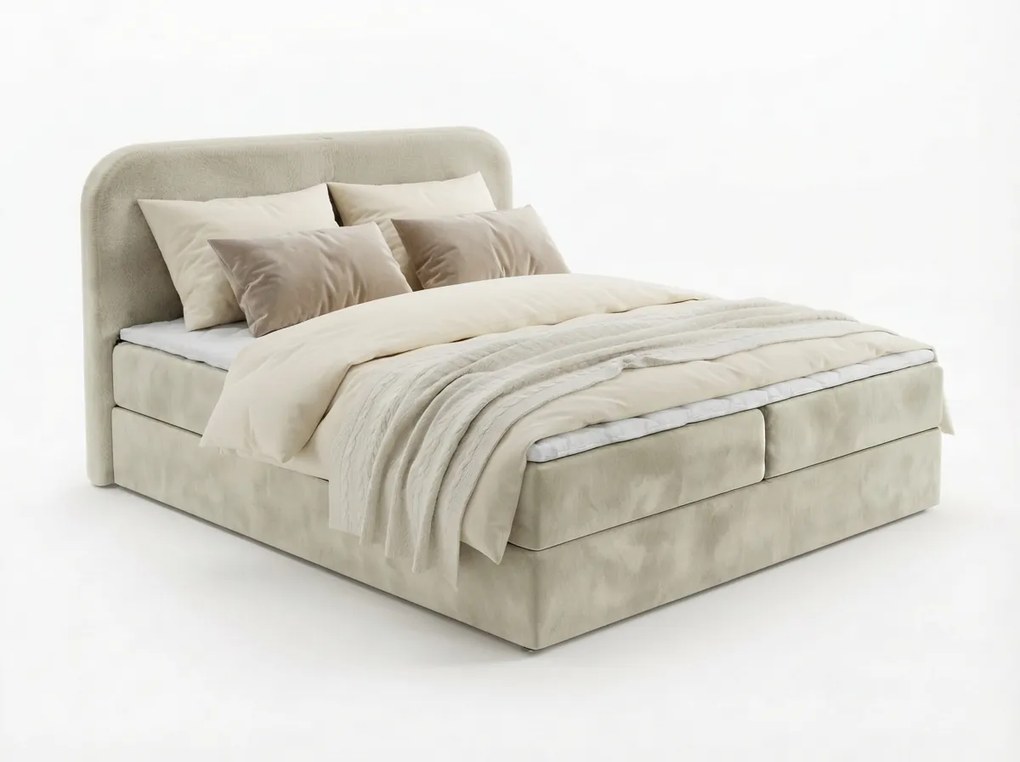 Čalouněná postel boxspring FORENA 180x200 cm krémová Matrace: Matrace Bonell pružinová