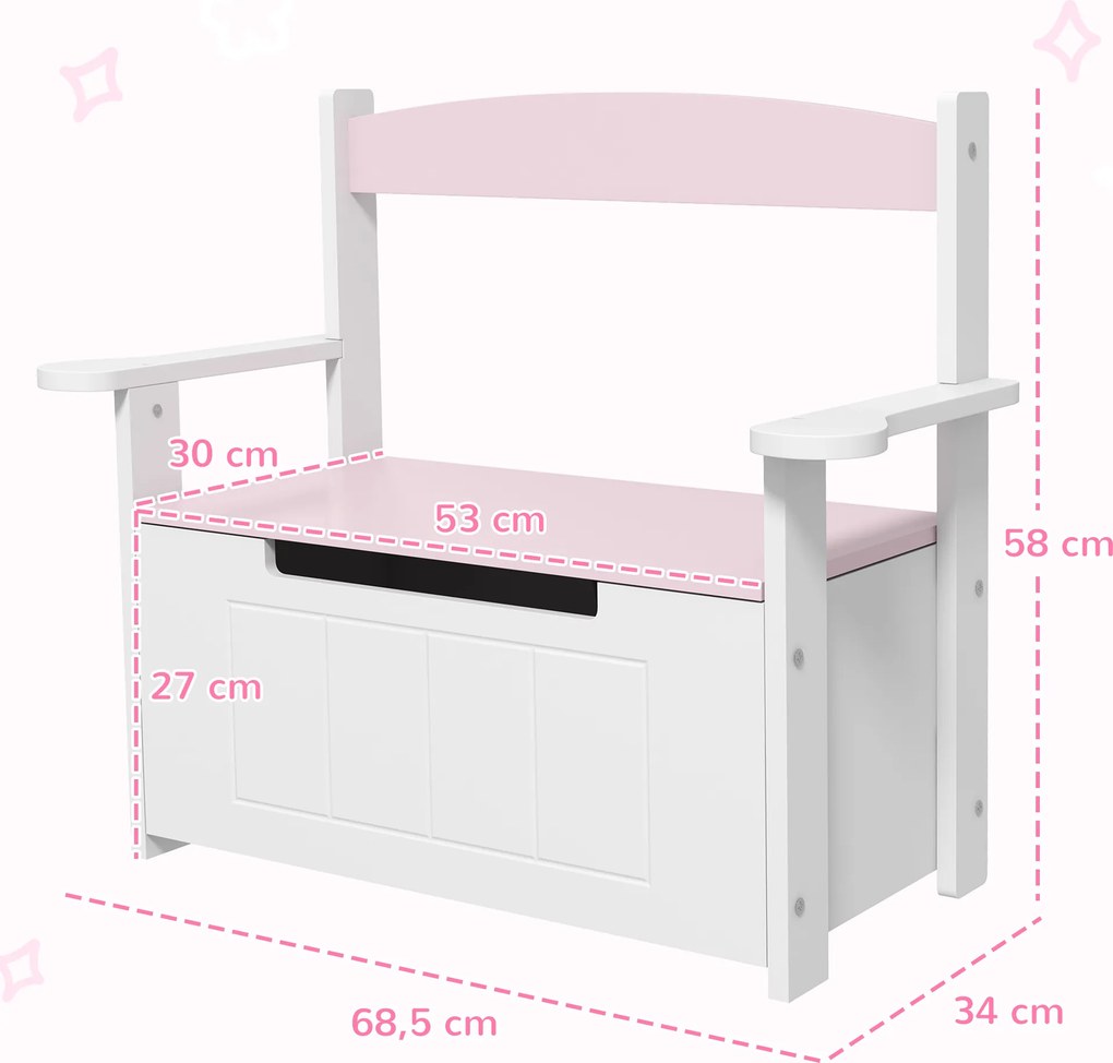 AIYAPLAY dětský sedací box s úložným prostorem, opěradlem a funkcí Soft-Close, 68,5×34×58 cm, Růžová/Bílá