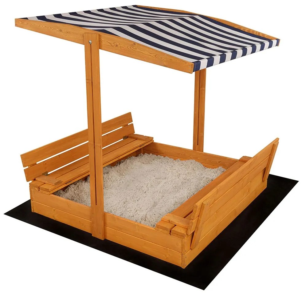 Dětské dřevěné uzavíratelné pískoviště s lavičkami a stříškou Baby Mix 120x120 cm modro-bílé