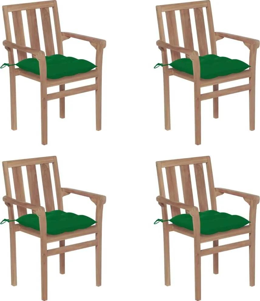 vidaXL Stohovatelné zahradní židle s poduškami 4 ks masivní teak [3073394] Barva: Zelená